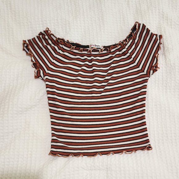 Violet Moon | Tops | Orange And White Horizontal Stripe Crop Top | Poshmark